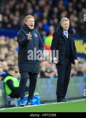 Everton manager Ronald Koeman and Sunderland manager David Moyes during ...