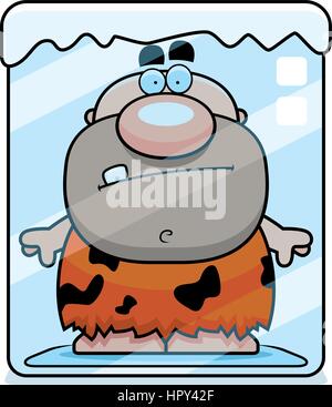 Caveman frozen in ice. Prehistoric man and club. ancient ice Age weapon ...