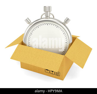 Open Cardboard Box with Stopwatch Stock Photo - Alamy