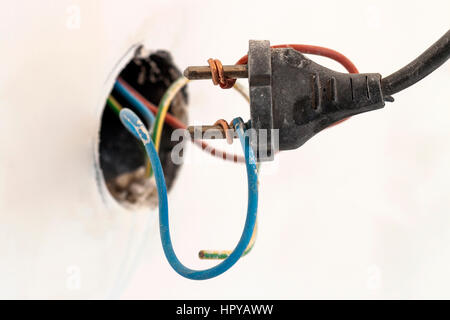 Badly wired plug showing bad and wrong and dangerous connection Stock ...