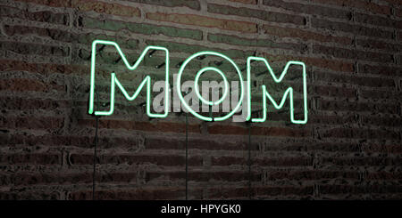 Mom neon sign - Glowing Neon Sign on brickwall wall - 3D rendered ...