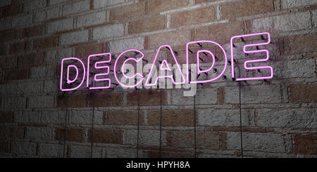DECADE - fluorescent Neon tube Sign on brickwork - Front view - 3D ...