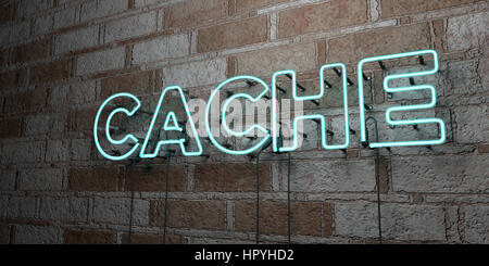 Cache neon sign - Glowing Neon Sign on brickwall wall - 3D rendered ...