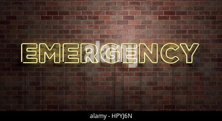 Emergency neon sign - Glowing Neon Sign on brickwall wall - 3D rendered ...