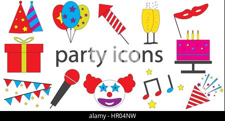 Party flags and balloons icon in cartoon style isolated on white ...