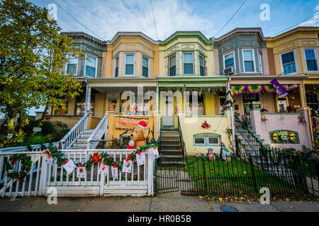 Row houses on 34th Street, in Hampden, Baltimore, Maryland Stock Photo ...