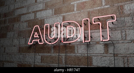 Audit neon sign - Glowing Neon Sign on brickwall wall - 3D rendered ...