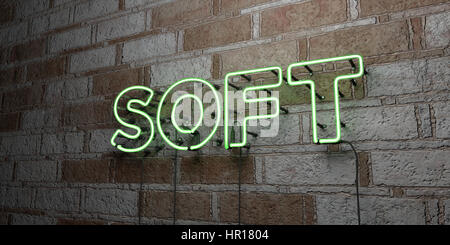 SOFT - fluorescent Neon tube Sign on brickwork - Front view - 3D ...