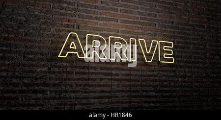 ARRIVE - Glowing Neon Sign on stonework wall - 3D rendered royalty free ...