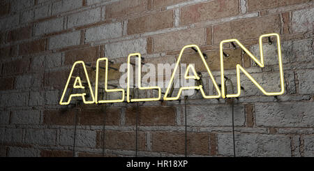 ALLAN - fluorescent Neon tube Sign on brickwork - Front view - 3D ...