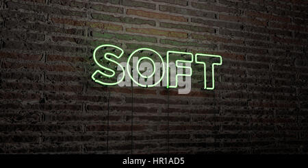 SOFT - fluorescent Neon tube Sign on brickwork - Front view - 3D ...