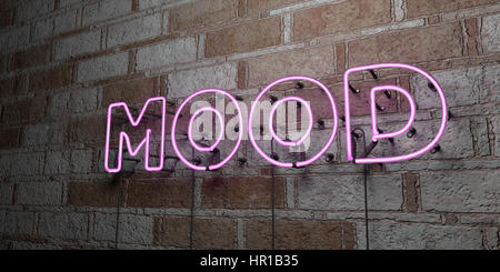 Mood neon sign - Glowing Neon Sign on brickwall wall - 3D rendered ...
