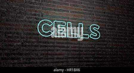 CELLS - fluorescent Neon tube Sign on brickwork - Front view - 3D ...