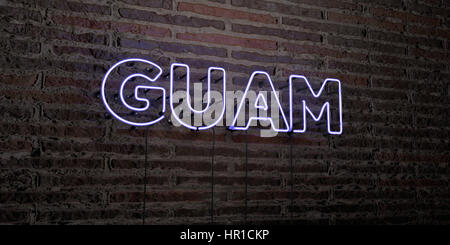 GUAM - fluorescent Neon tube Sign on brickwork - Front view - 3D ...