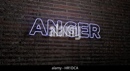 ANGER - fluorescent Neon tube Sign on brickwork - Front view - 3D ...