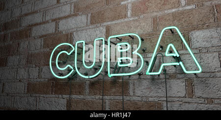 CUBA - fluorescent Neon tube Sign on brickwork - Front view - 3D ...