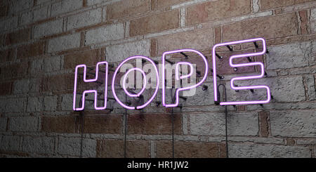 HOPE - fluorescent Neon tube Sign on brickwork - Front view - 3D ...