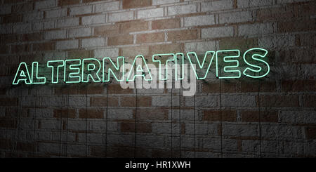 ALTERNATIVES - fluorescent Neon tube Sign on brickwork - Front view ...