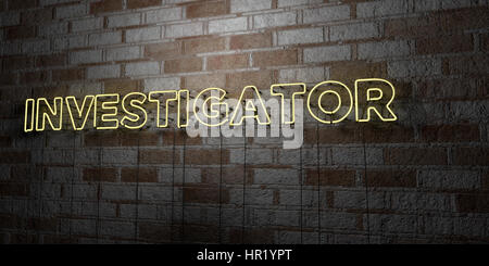 INVESTIGATOR - fluorescent Neon tube Sign on brickwork - Front view ...