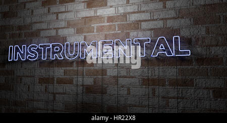 INSTRUMENTAL - fluorescent Neon tube Sign on brickwork - Front view ...