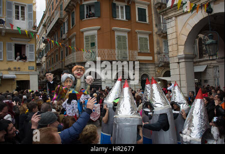 Carnival celebrations in Corfu Greece.Street party from people dressed ...