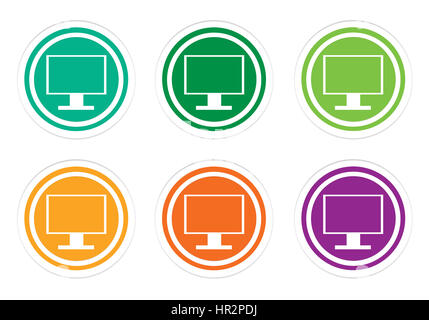 Set of rounded colorful icons with tv screen or computer monitor symbol ...