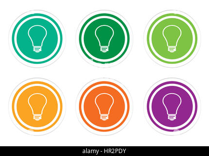 Colorful rounded icons with light bulb symbol in blue, green, yellow ...