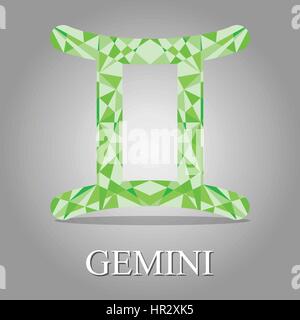 Green polygonal Gemini zodiac icon sign symbol vector illustration on ...