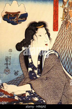 This woodblock print depicts a scene from the Japanese provinces of ...