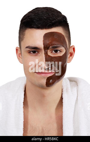 Man with mud mask isolated on white Stock Photo - Alamy