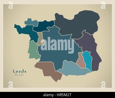 Modern City Map - Leeds city of England with boroughs and titles UK ...