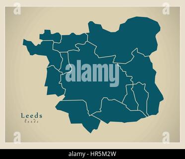 Modern City Map - Leeds city of England with boroughs and titles UK ...