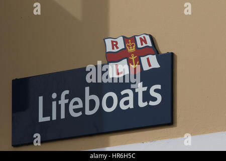 RNLI Lifeboats sign on outside wall UK Stock Photo - Alamy
