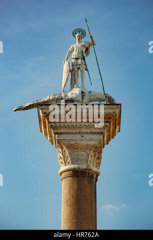 Venice, Piazzetta San Marco, statue of Saint Theodore, patron saint ...