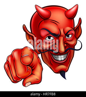 Cartoon red devil halloween pointing chopped off hand with bone. 3D ...