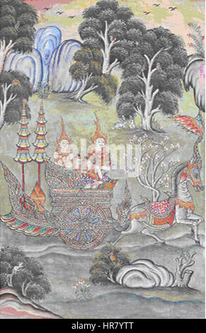 This artwork from the Vessantara Jataka depicts Chapter 10, which tells ...