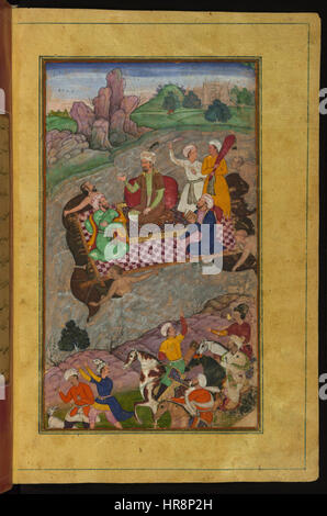 This painting depicts the Mughal emperor Babur and his companions ...