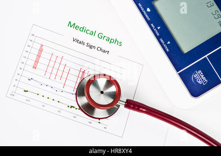 Vitals sign chart, Medical Graphs and Measuring blood pressure with red ...