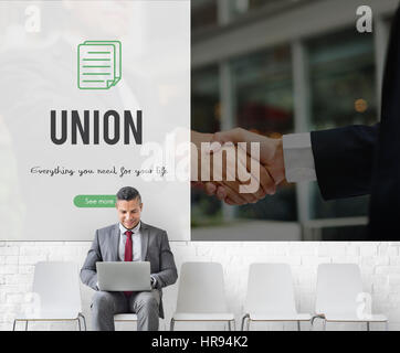 Union word on business handshake background Stock Photo - Alamy