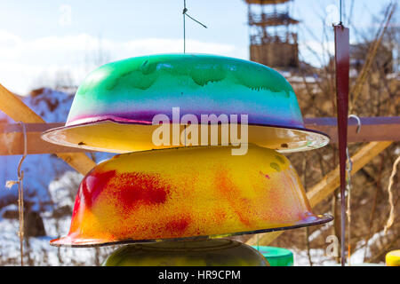 Homemade musical instruments from metal basins and pans. Handmade ...