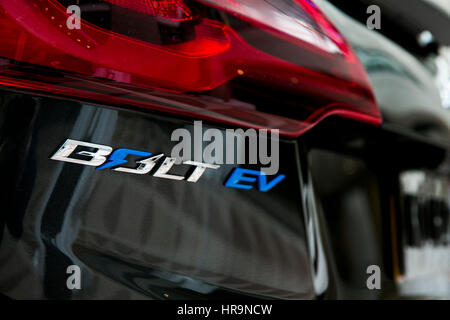 A logo badge on a 2017 Chevrolet "Chevy" Bolt EV electric car Stock ...