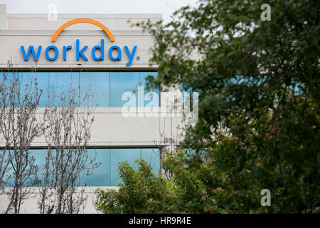 Workday sign and logo at headquarters building facade in Silicon Valley ...