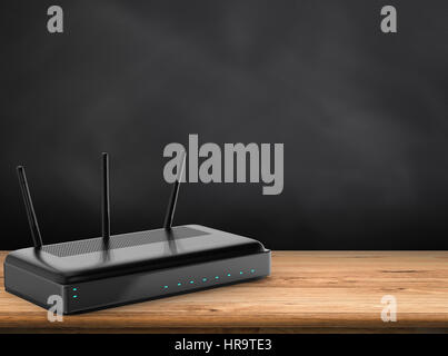 3d rendering wireless router on wooden table Stock Photo - Alamy