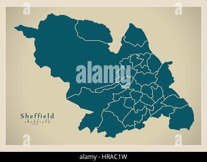 Modern City Map - Sheffield city of England with wards and titles UK ...