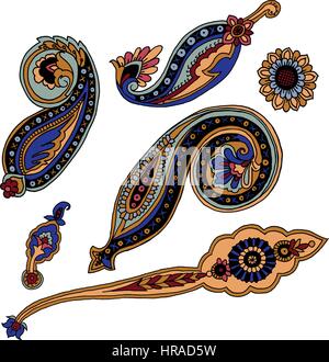 Vector set of colorful paisley elements. traditional motives of Russia ...