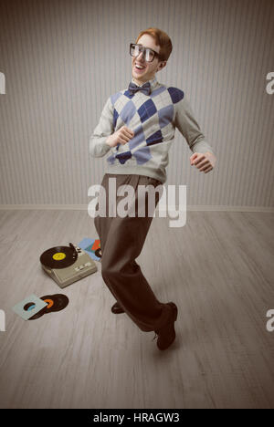 Nerd student enjoys dancing alone Stock Photo - Alamy