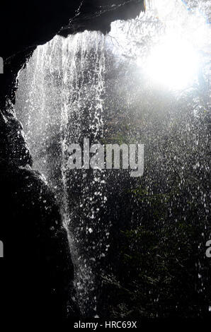 Waterfall Angon on Annecy lake and water droplets, Savoy Stock Photo ...