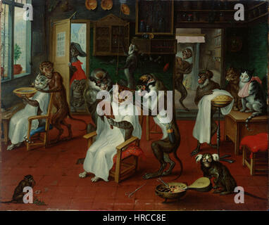 Abraham Teniers - Barbershop with monkeys and cats Stock Photo - Alamy