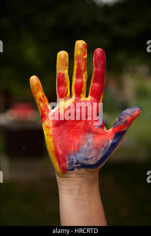 Rainbow painted hand shape isolated on white. Hand painted rainbow ...