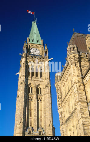 Peace tower of the Canadian Parliament Buildings with Centre Block ...